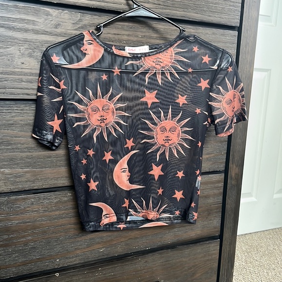 ROMWE | Tops | Sheer Sun And Moon Crop Top | Poshmark